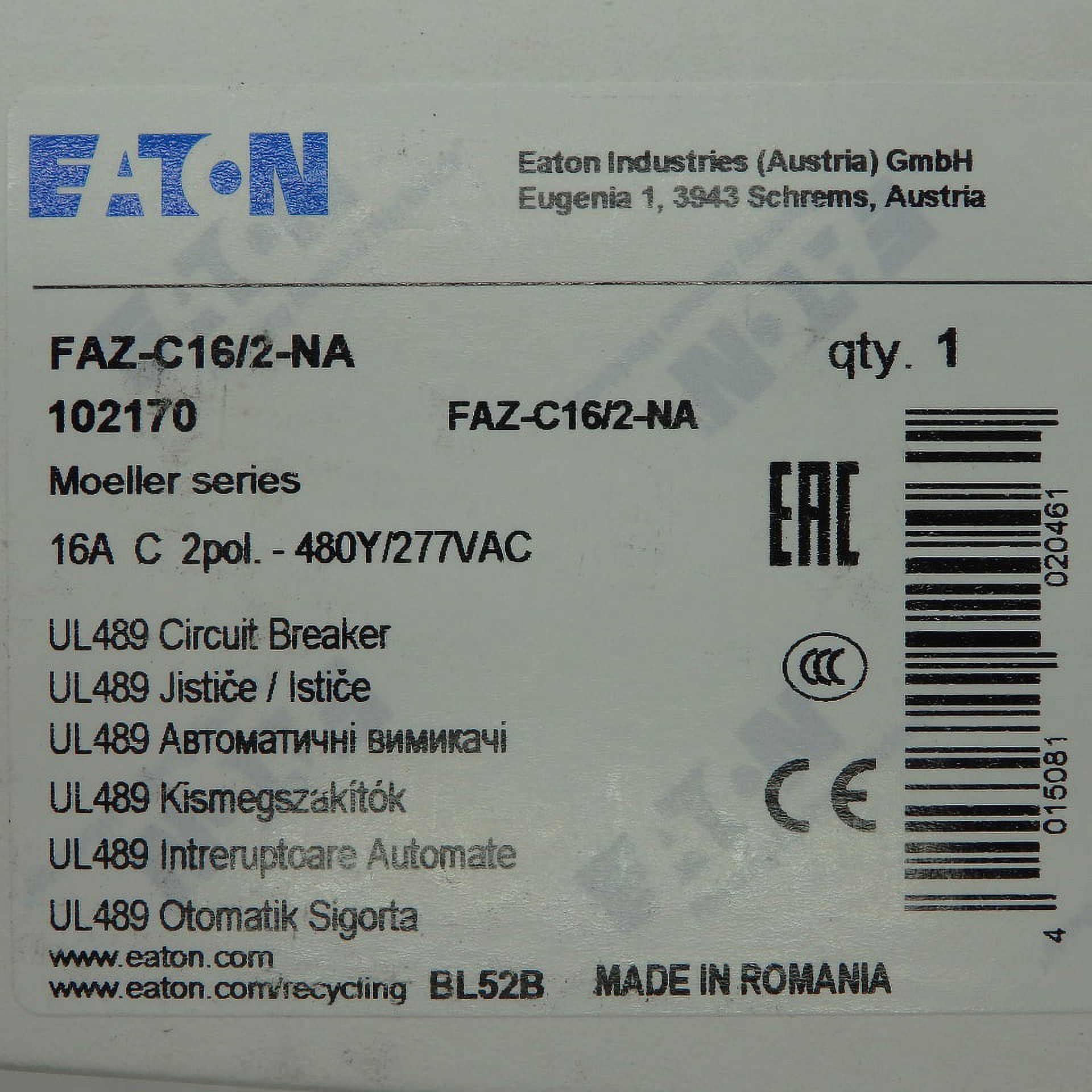 Eaton Cutler Hammer 16A 2-Pole Miniature Circuit Breaker FAZ-C16/2-NA - Walmart.com