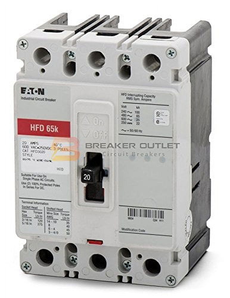 Eaton Cutler Hammer Westinghouse HFD3020 3 Pole 20 Amp 600v 65kA ...