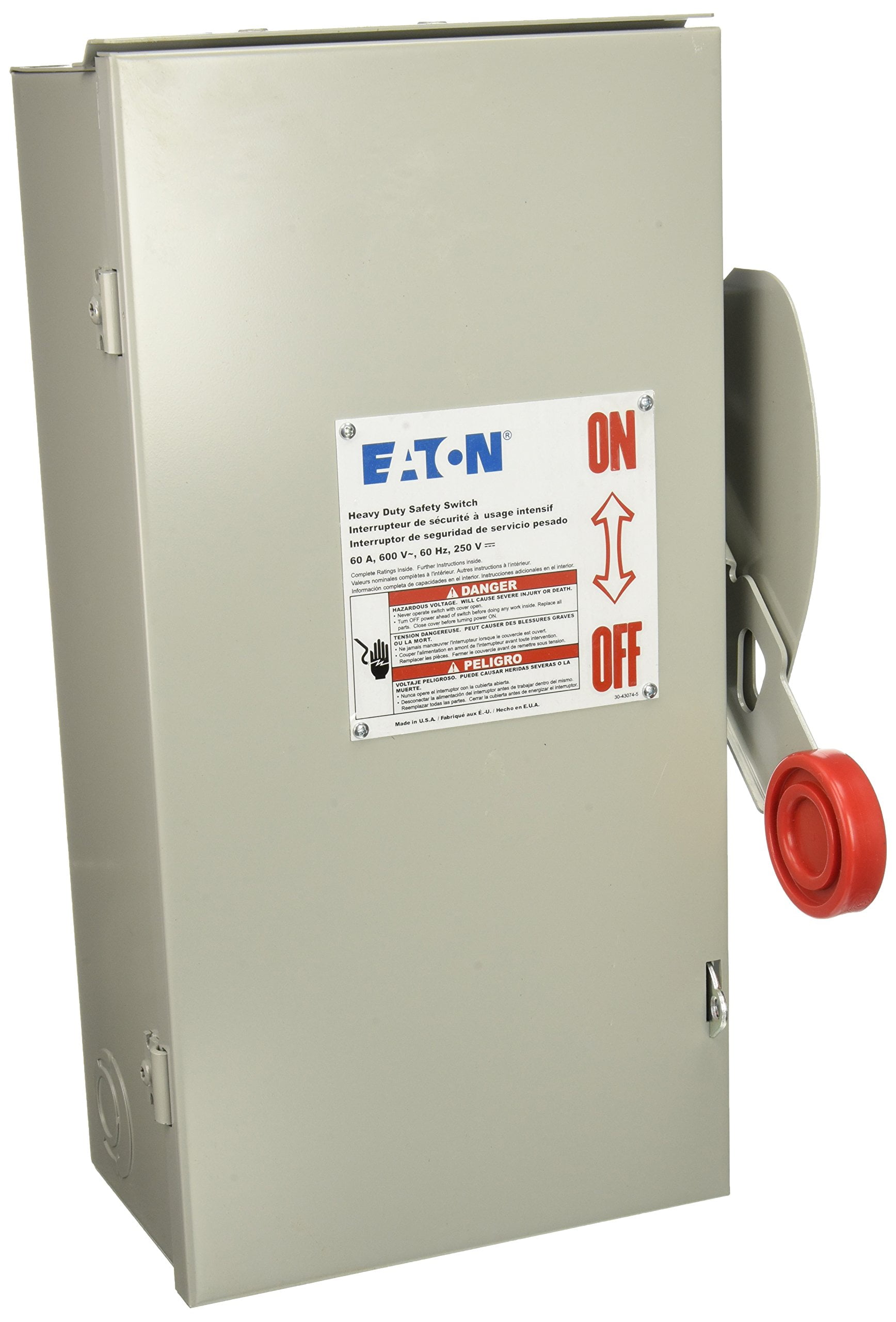 eaton dh362urk 60a, 3p, 600v/250vdc, hd safety switch, nema 3r ...