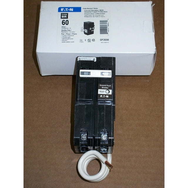 Eaton GFCB260 Circuit Breaker, 60A, 2P, 120/240V, 10 kAIC, Type BR ...