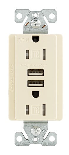 Eaton TR7755LA-BOX 15 Amp 125V Combination USB 3.1A Charger with Duplex ...