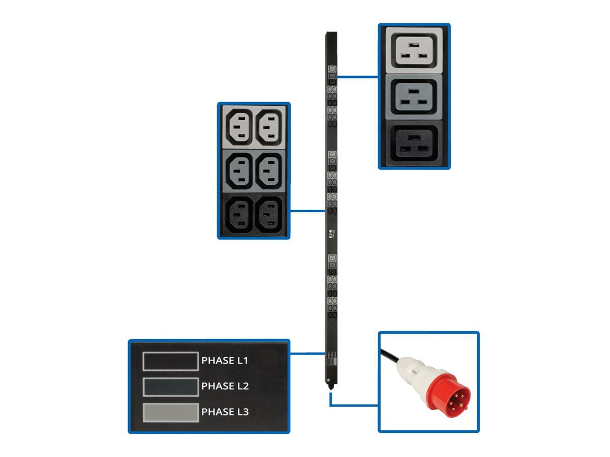 Eaton Tripp Lite Series 11.5kW 208V-240V 3-Phase Basic PDU - 45 Outlets (36 C13, 9 C19), IEC 309 ...