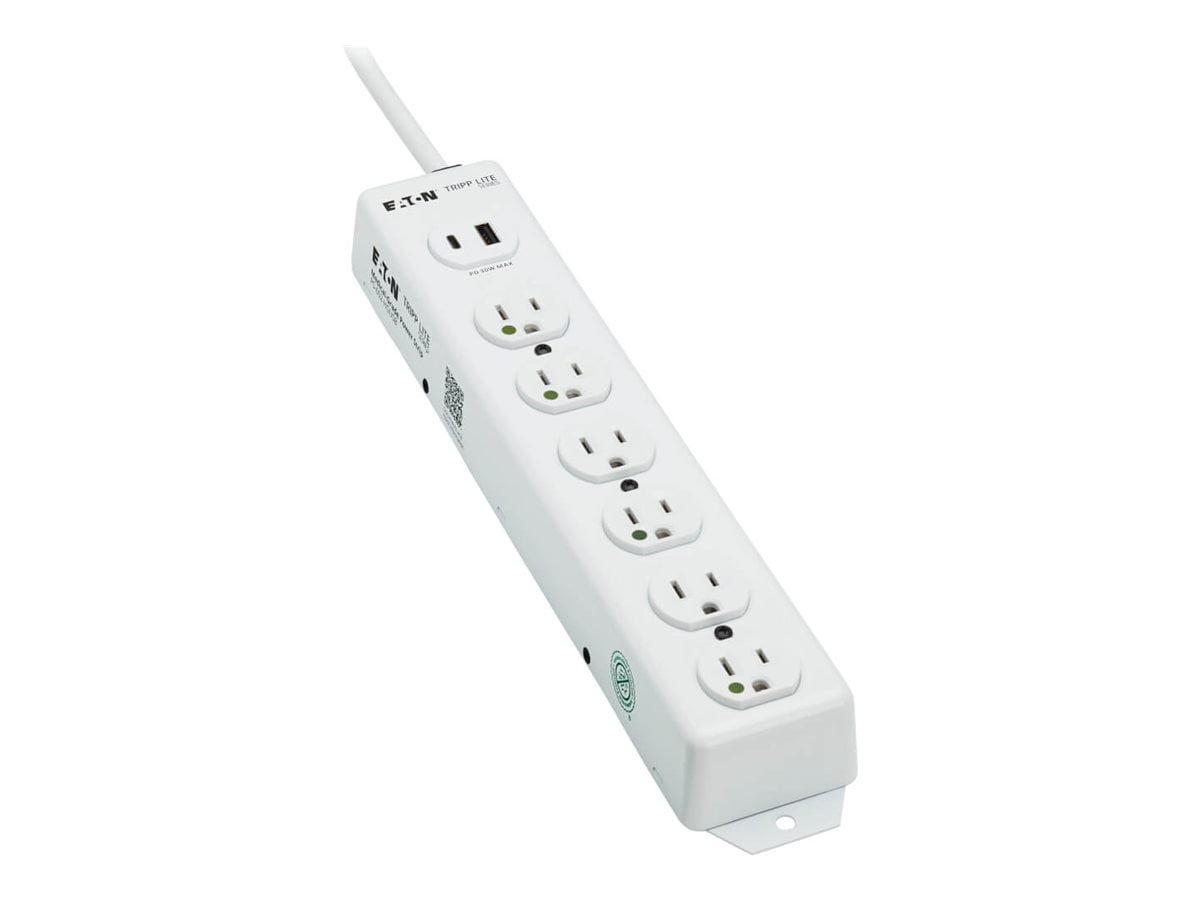 Eaton Tripp Lite Series Safe-IT UL 1363 Medical-Grade Power Strip, 6 Hospital-Grade Outlets, USB ...