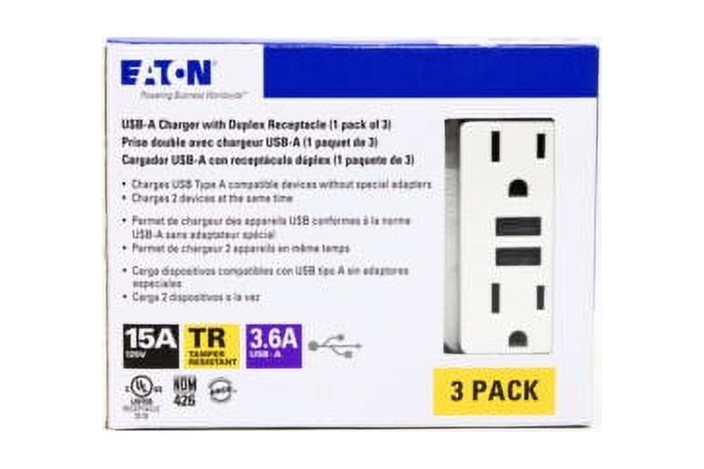 Eaton USB-A charger with Duplex Receptacle TR7765W-3-LW - Walmart.com