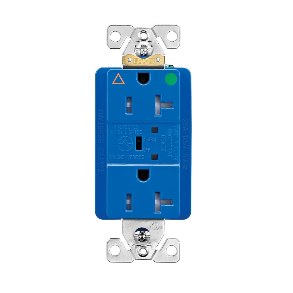 Eaton Wiring 20 Amp TVSS Surge Protection Receptacle w/Alarm & LED ...
