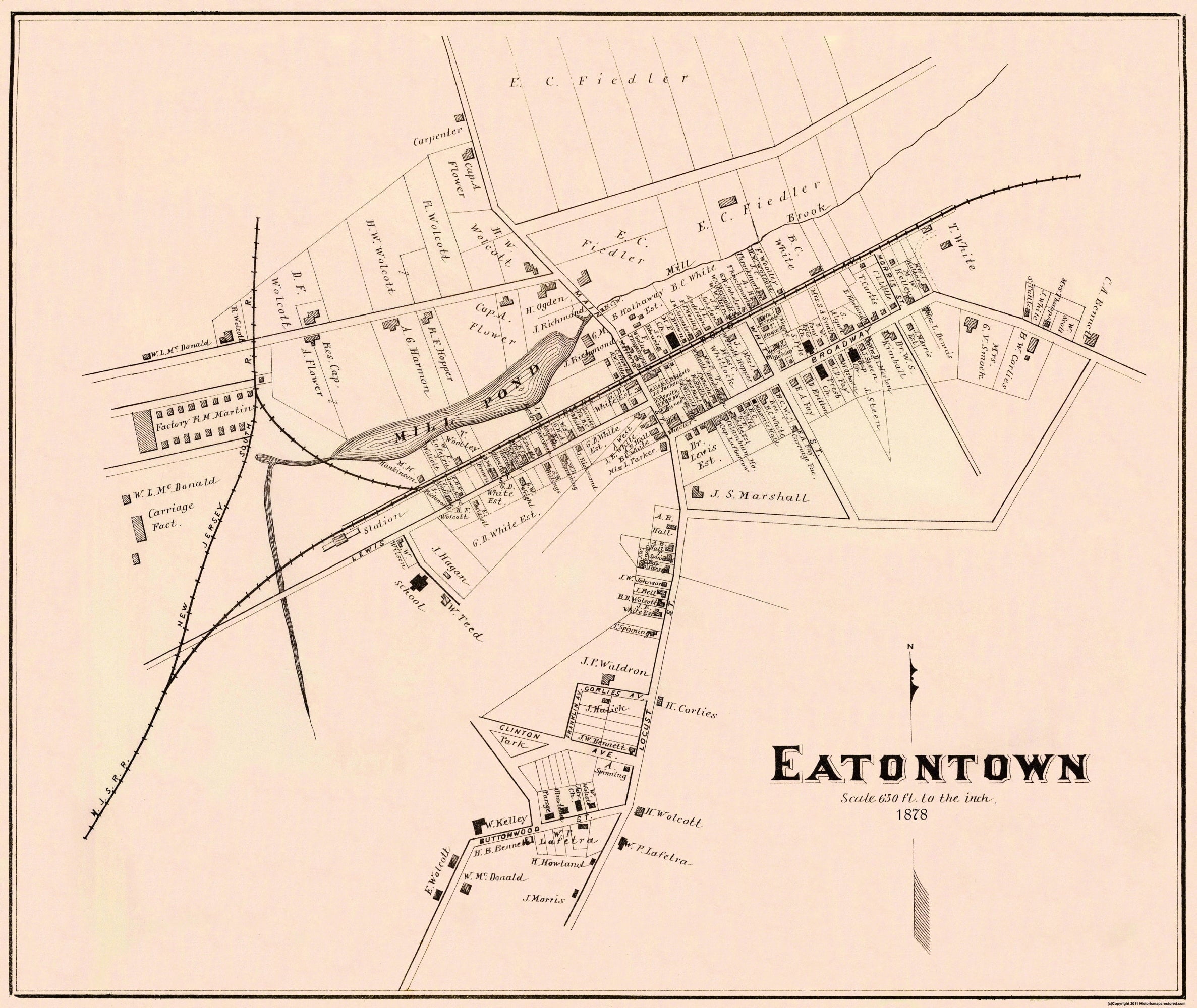 Historic City Map - Eatontown New Jersey - Woolman 1878 - 27.31 x 23 ...