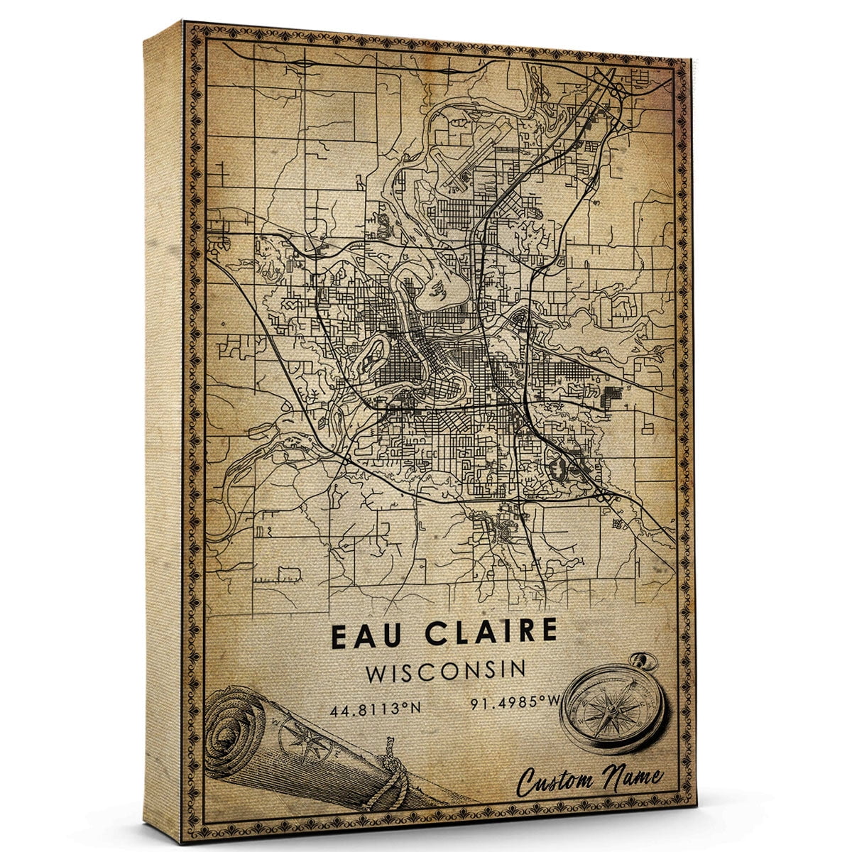 Eau Claire Map Poster, Wisconsin Map Art Poster, Canvas, Eau Claire Map ...