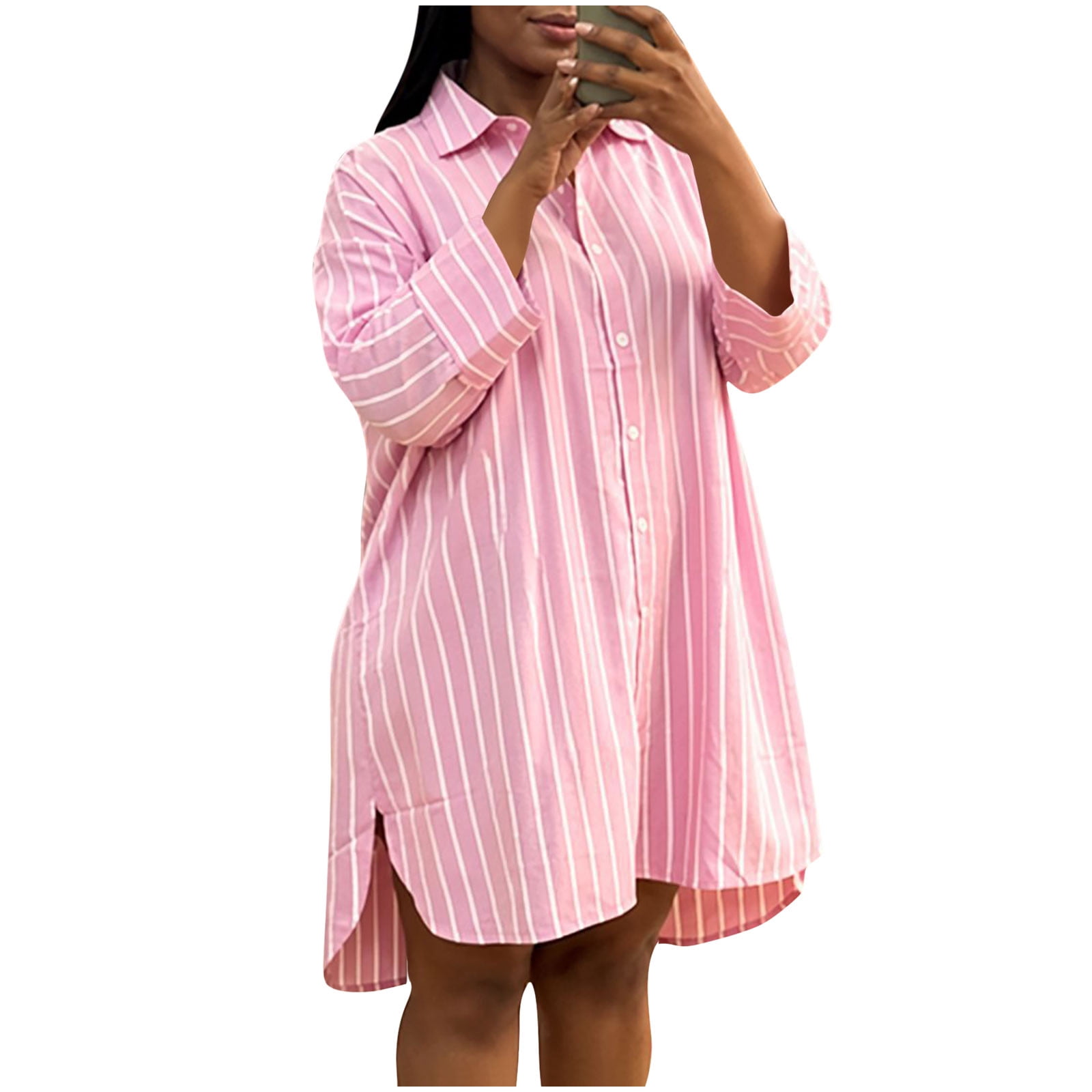 Eawtki Women's Collared Three Quarter Sleeve Mini Dress Vertical ...