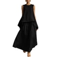 Eawtki Women's Round Neck Sleeveless Maxi Dress Two Tiered Layered ...