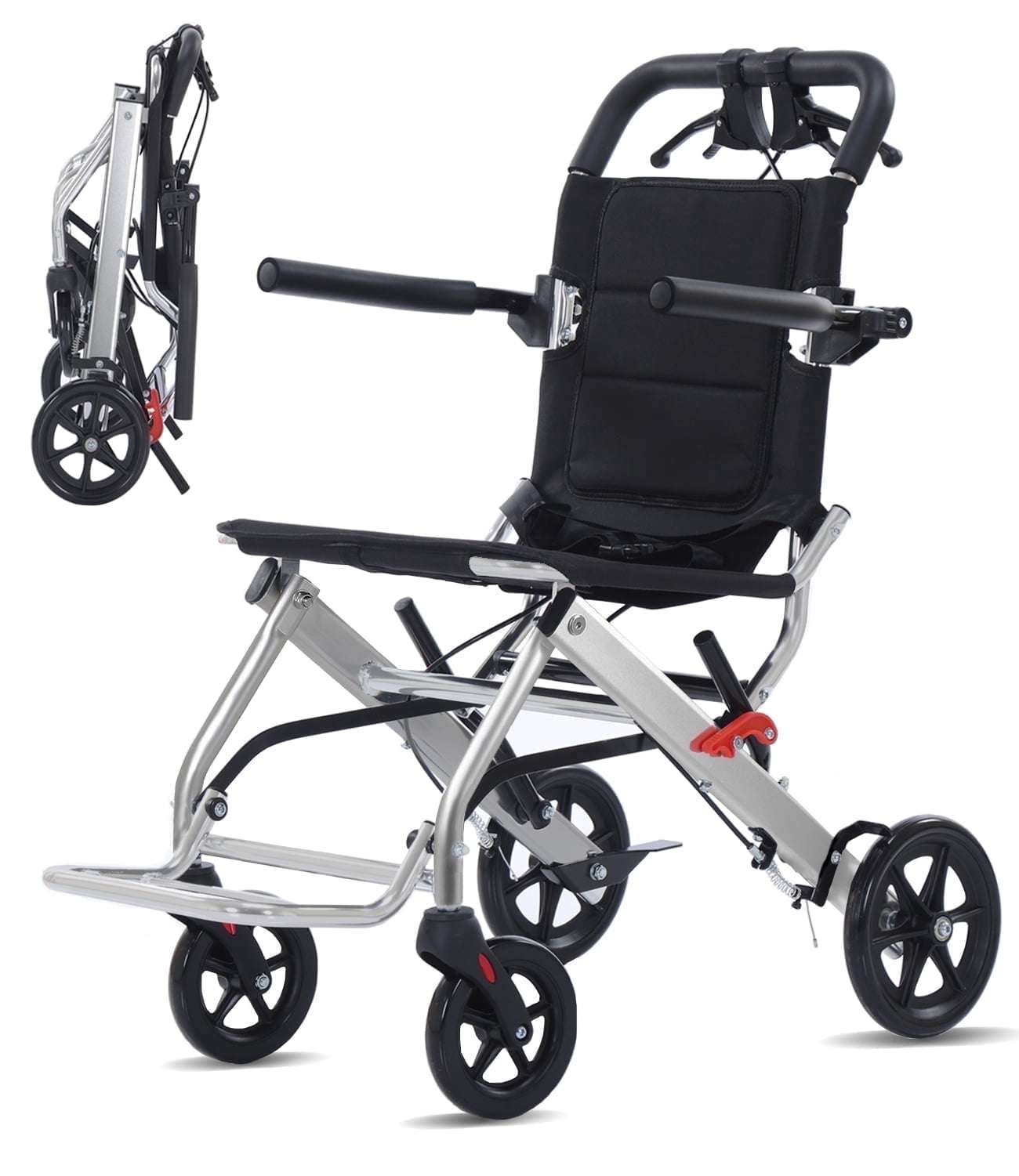 YEBEI Portable Folding Transport Wheelchair Weight 16Lbs Support 220Lbs ...