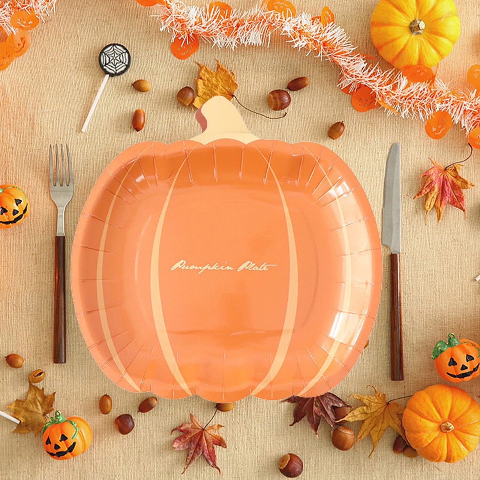 EazyTech 10 Pack Pumpkin Paper Plates for Halloween Thanksgiving Party ...