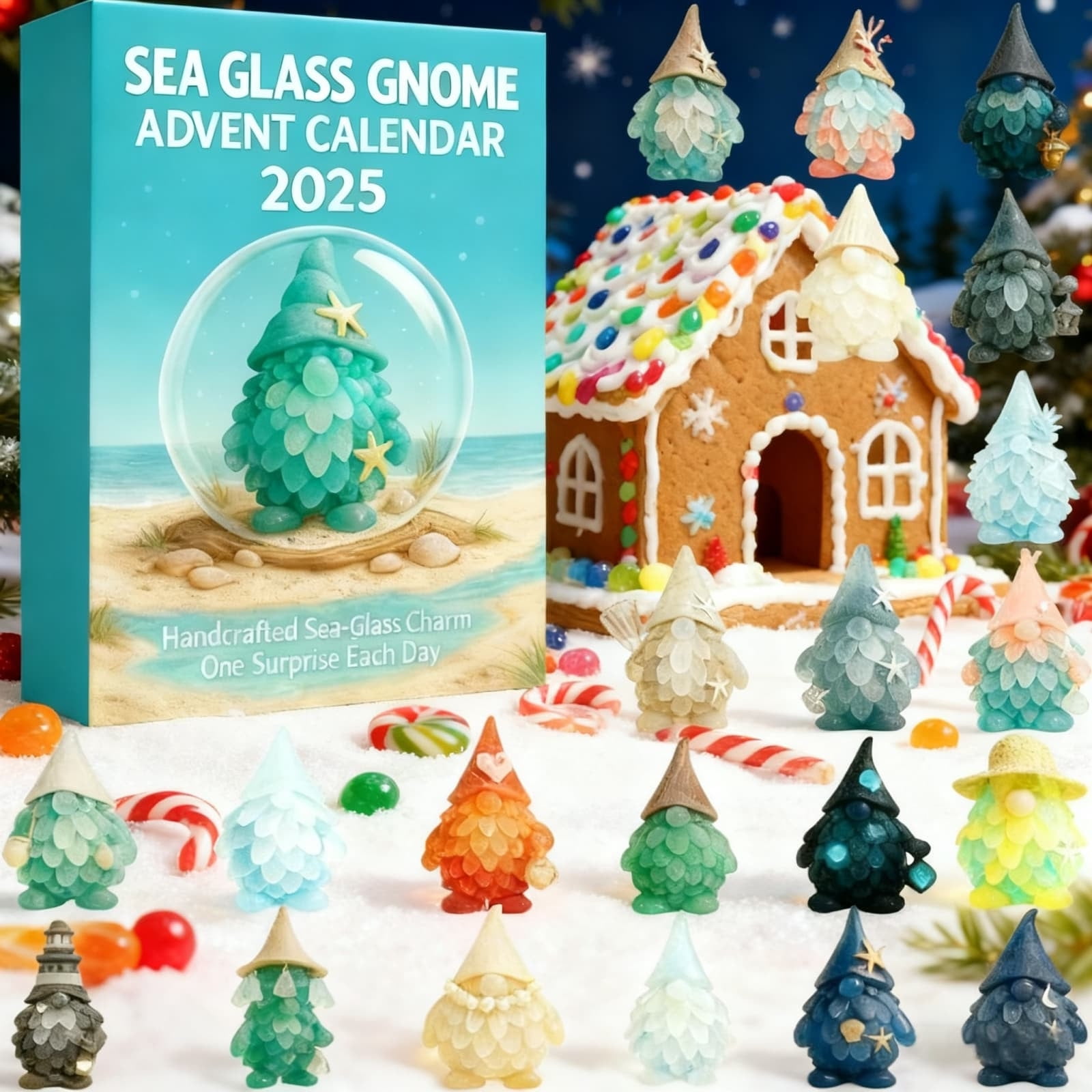 EazyTech 2025 Sea Glass Gnome Advent Calendar - 24 Handcrafted Figurine ...