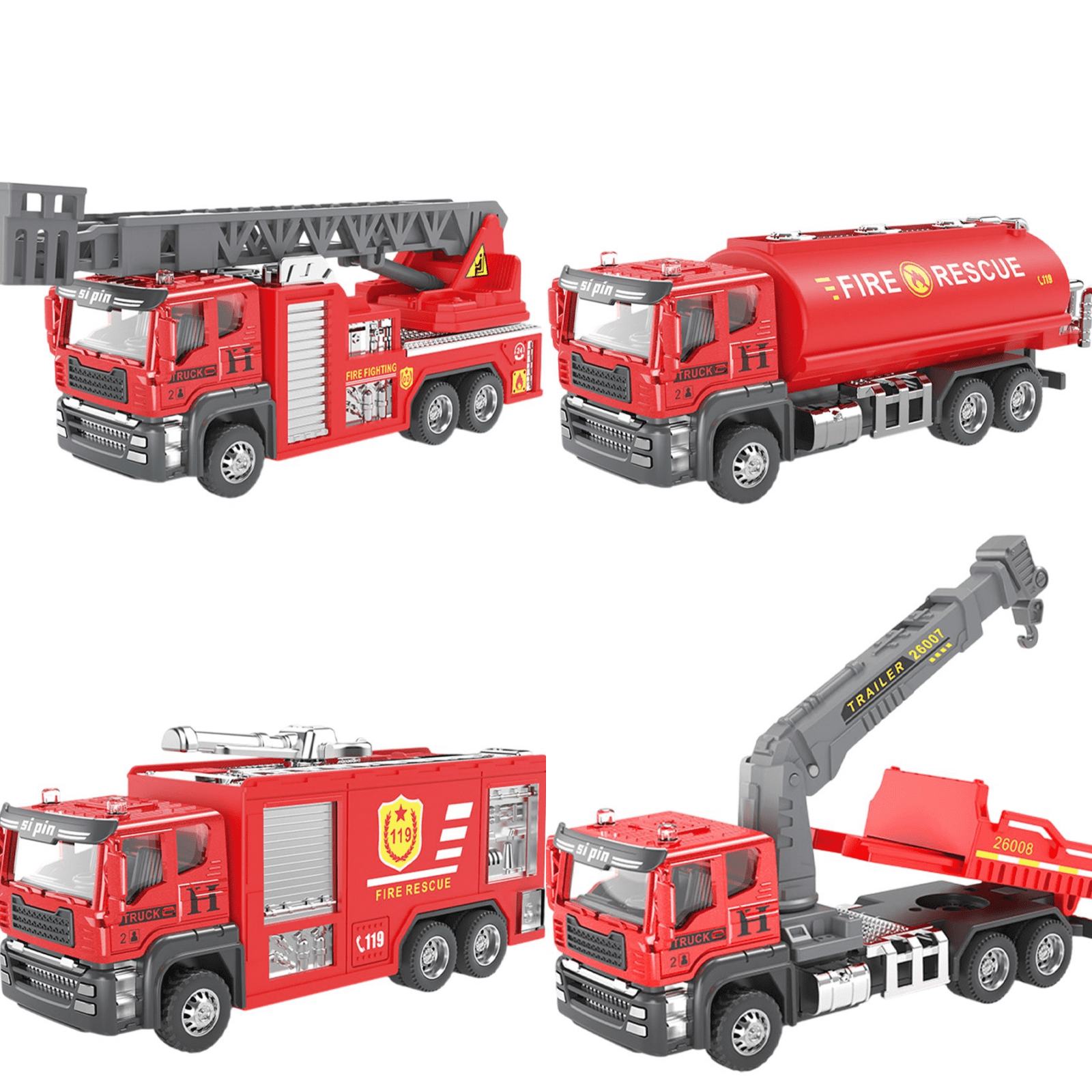 EazyTech 4 Pack Inertial Metal Fire Truck Toys for Toddlers & Kids 3 ...