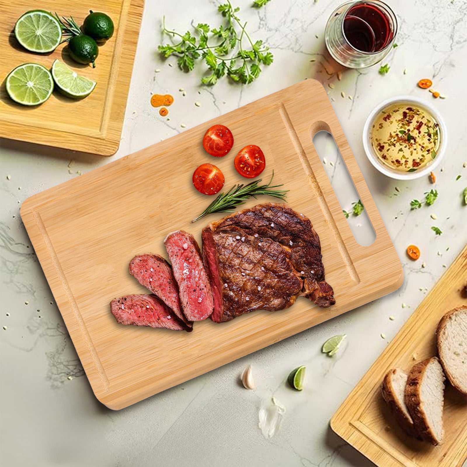 EazyTech Bamboo Double-Sided Chopping Board - 3 Sizes (13.38x8.66in ...
