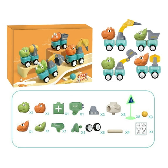 EazyTech DIY Magnetic Wooden Dinosaur Toy Cars 4-Pack Educational ...