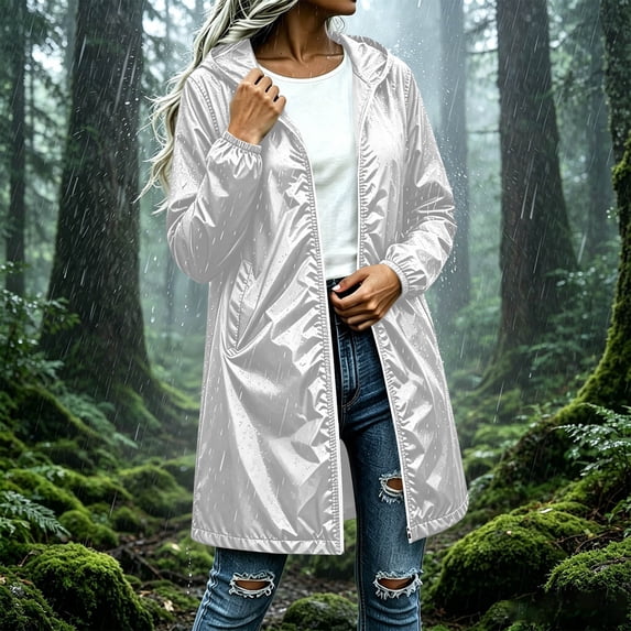 EazyTech Women Packable Rain Jacket with Hood Lightweight Waterproof ...