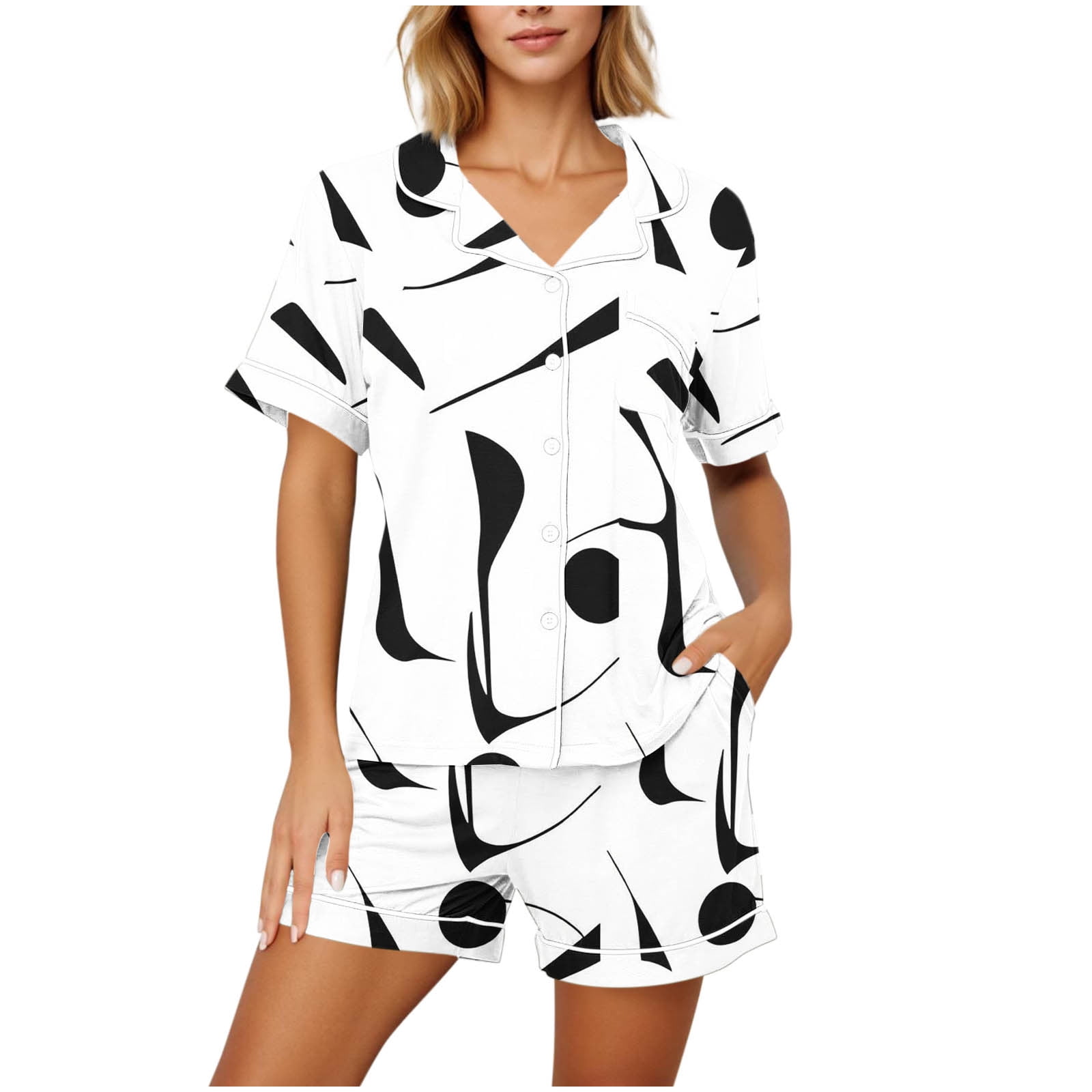 EazyTech Women's Casual Print Flared Short Sleeve Shorts Home Pajama ...