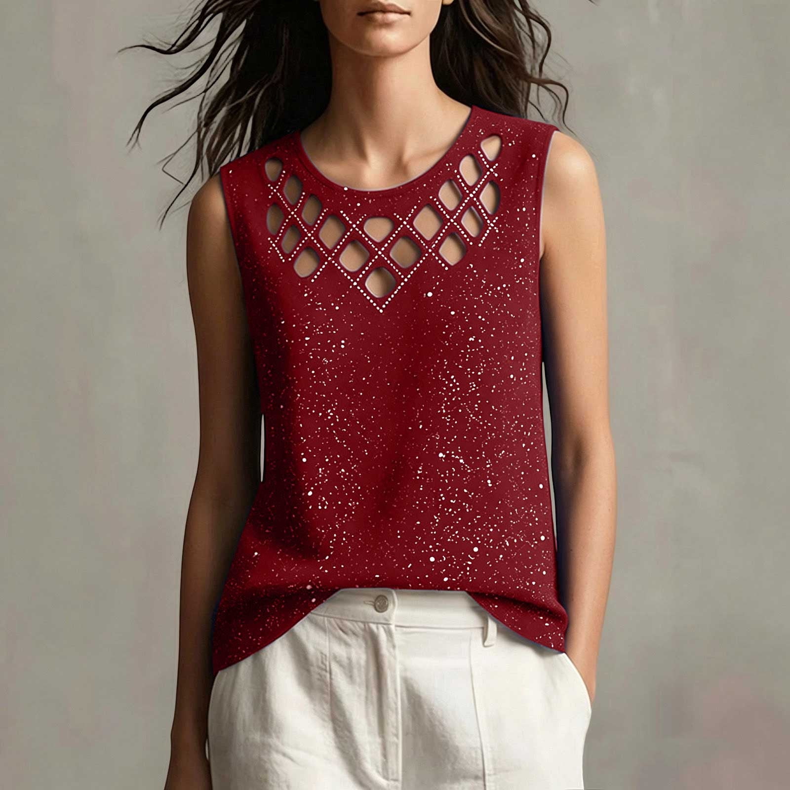 EazyTech Women's Sleeveless Tank Top with Rhinestone Detail Solid Color ...