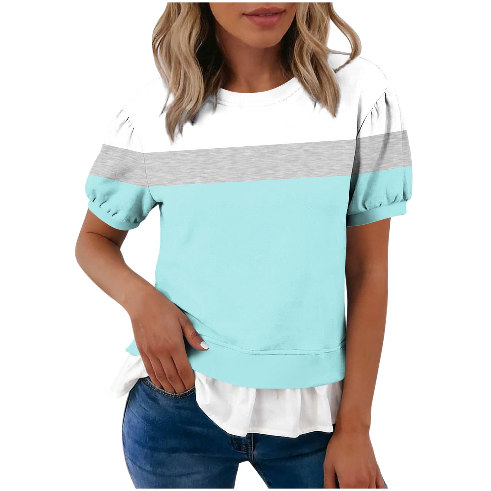 EazyTech Women's Spring Summer Casual Loose Block Ruffle Trim Short ...