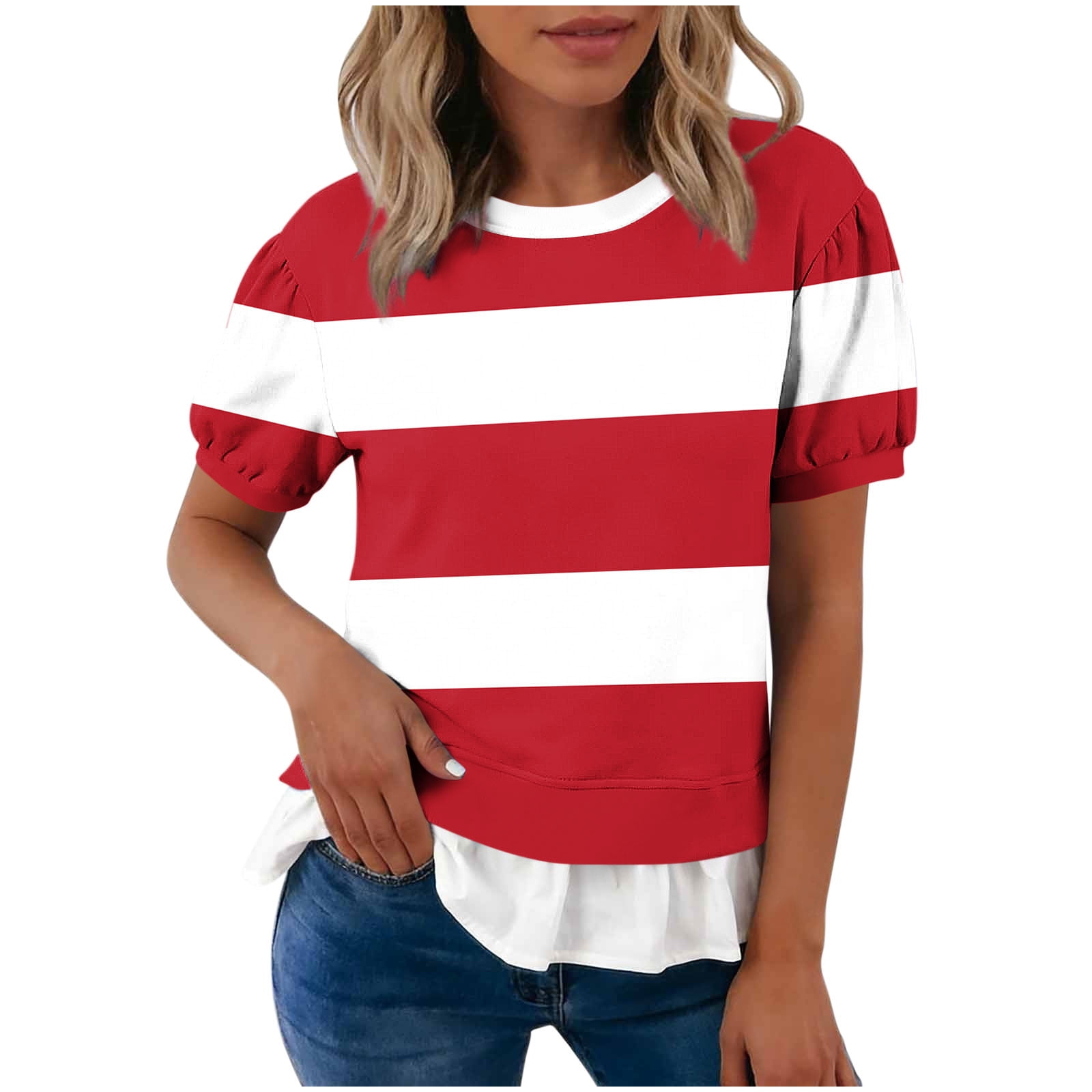 EazyTech Women's Spring Summer Casual Loose Striped Ruffle Trim Short ...