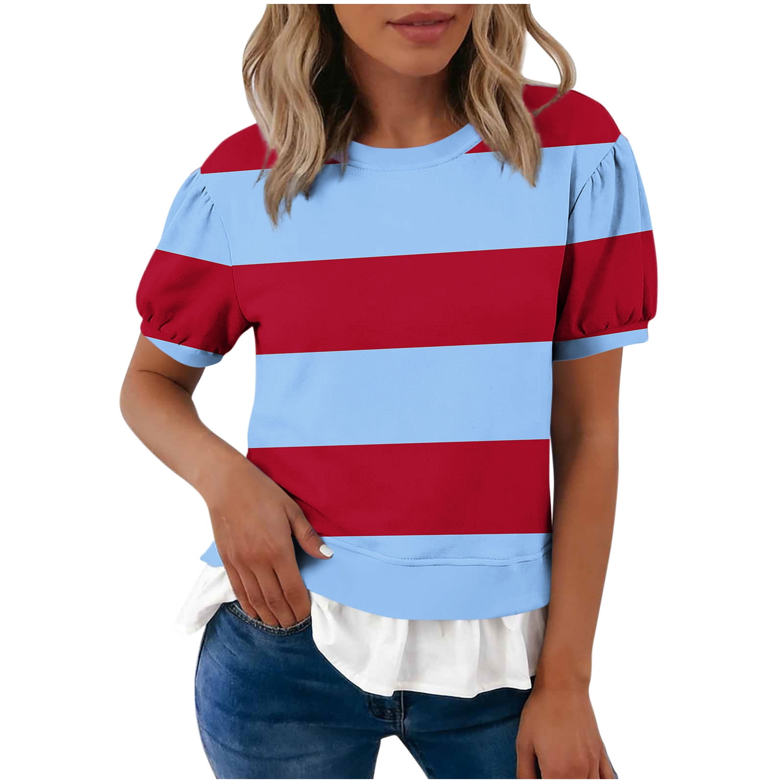 EazyTech Women's Spring Summer Casual Loose Striped Ruffle Trim Short ...