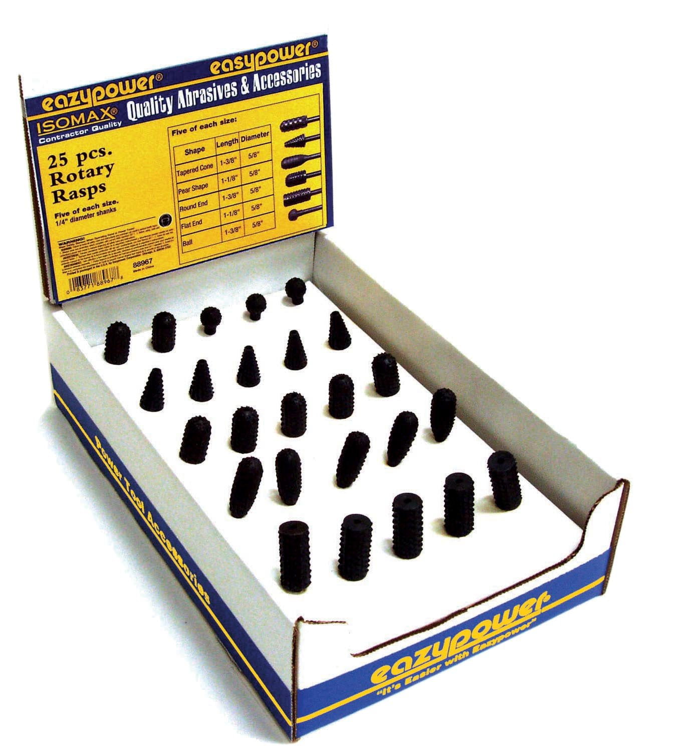 Eazypower 88967 25-Pc Assorted Rotary Rasps with 1/4" Hex Shank, (1 set ...