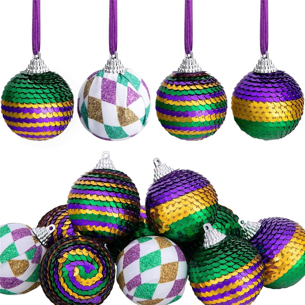 Ebaokuup 12pcs Mardi Gras Ball Ornaments,1.96" Shatterproof Mardi Gras ...