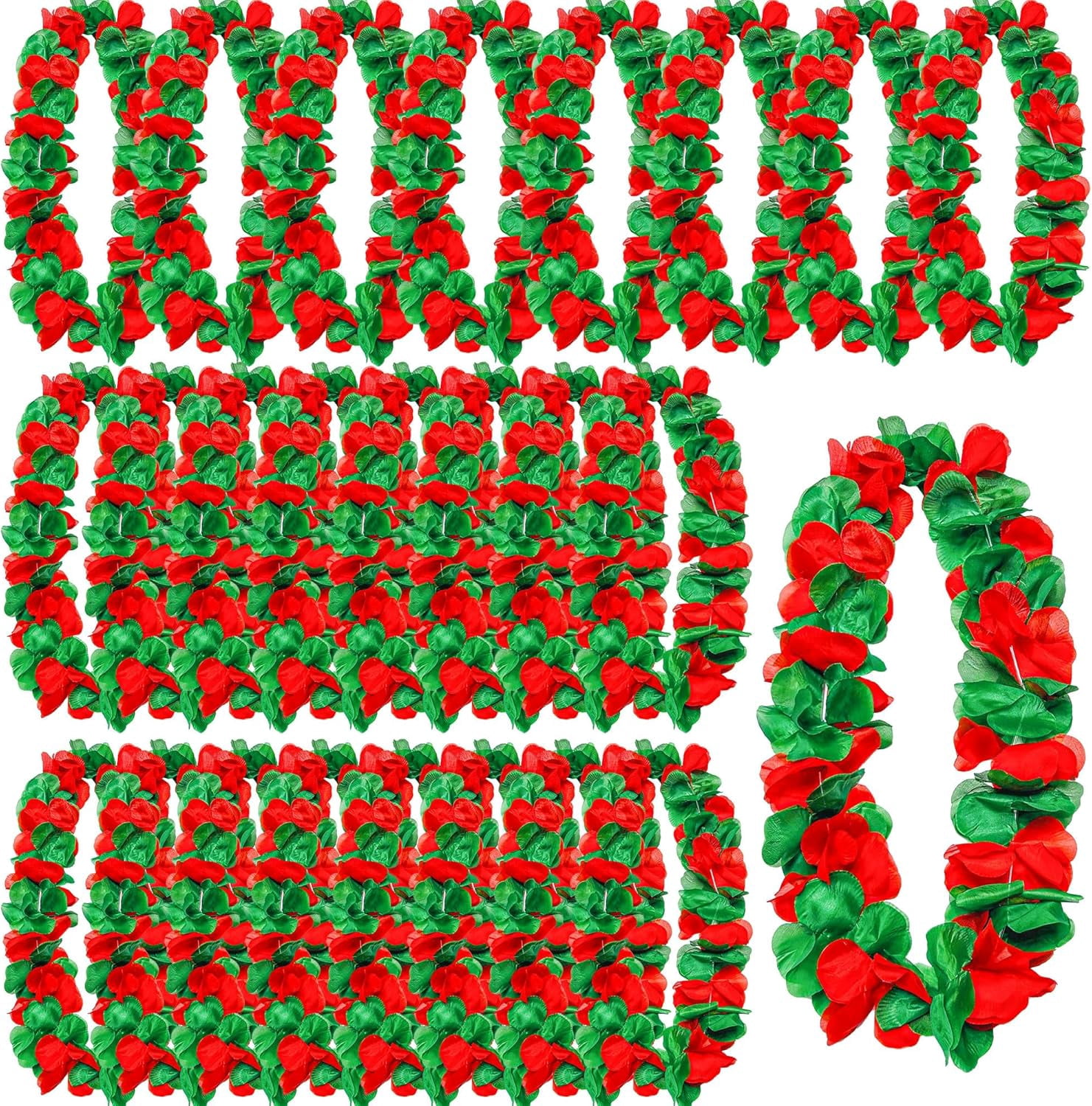 Ebaokuup 24 Pcs Christmas Leis, Red and Green Hawaiian Flower Necklace ...