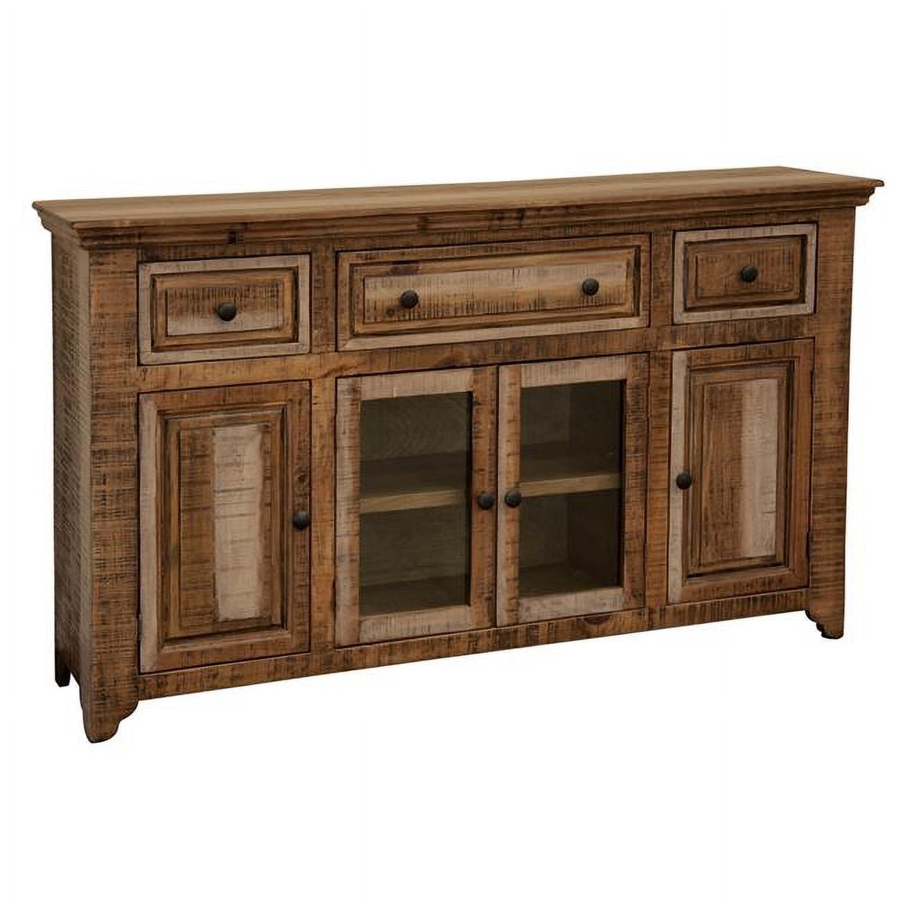 Ebb 68 Inch Console Table, 3 Drawers, 4 Doors, Solid Pine Wood, Light ...