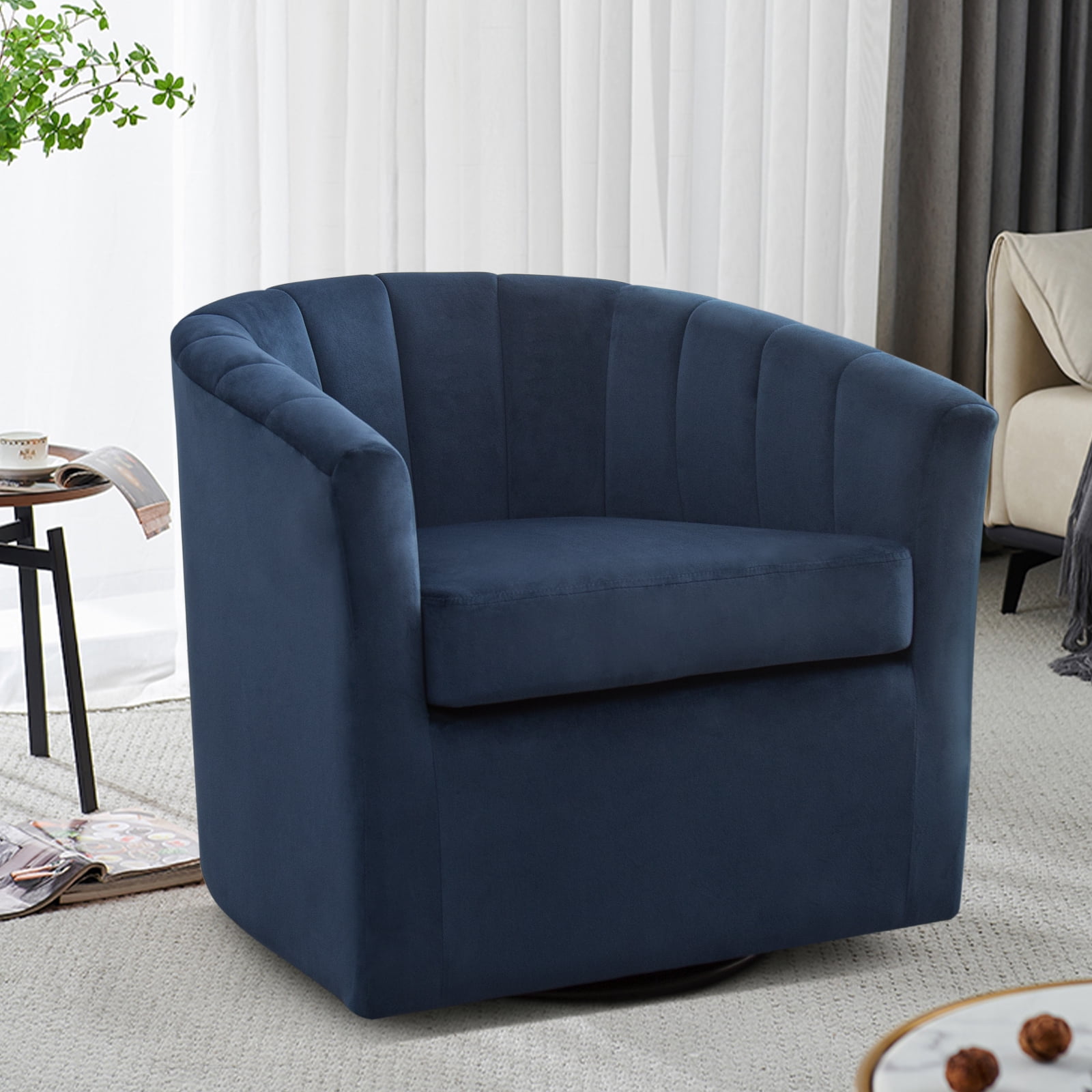 "Ebello Comfortable Blue Swivel Bucket Chair for Living Room and ...