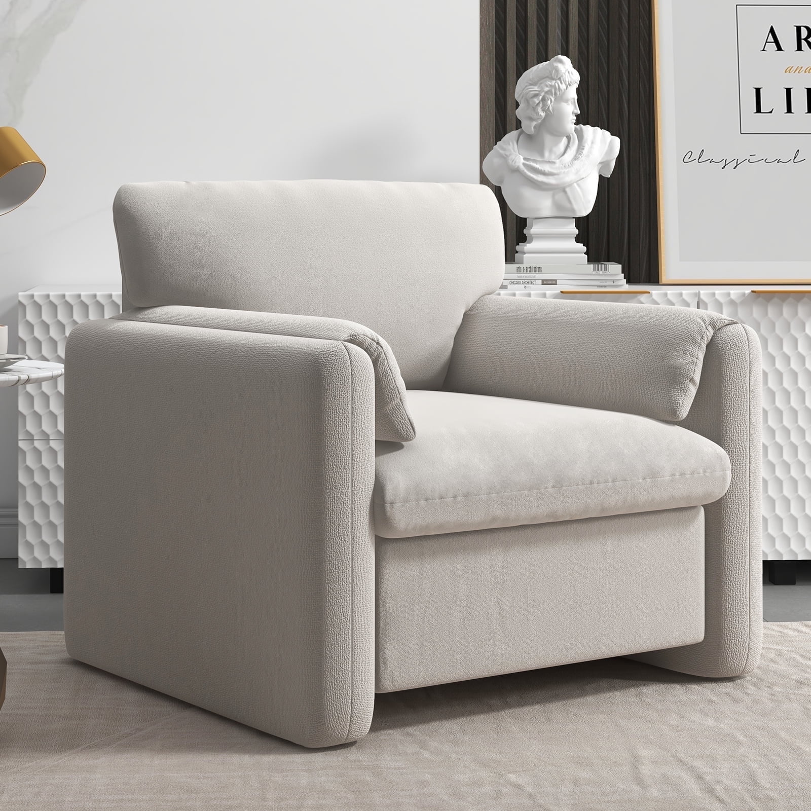 Bonzy Home 38" Wide Adult Chenille Fabric Solid Color Track Arm Chair ...