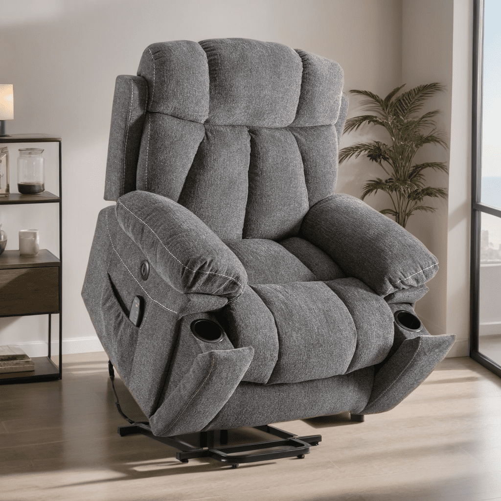 "Ebello 40.5"" Microfiber Heated Massaging Lift Recliner with USB, Dark ...