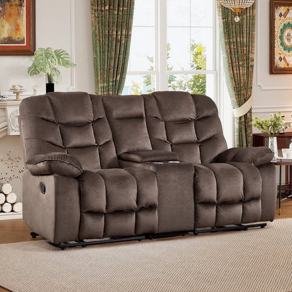 Ebello Manual Recliner Loveseat Sofa, 2-Seater Vintage Rivet Design ...