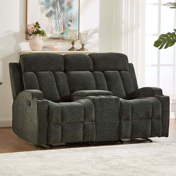 Ebello Manual Recliner Loveseat, Soft Fabric Overstuffed 2-Seat ...