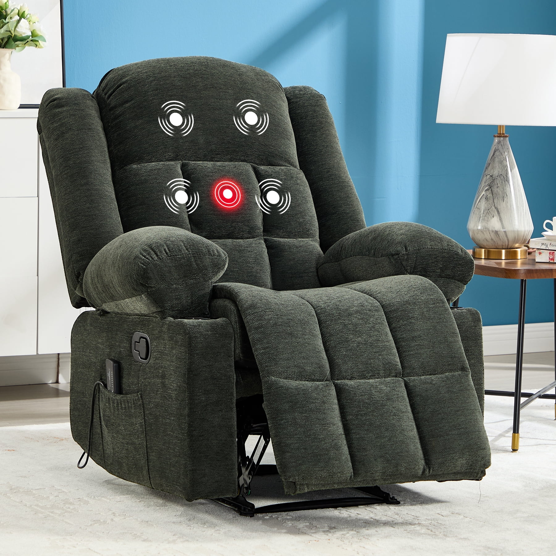 Ebello Manual Recliner Chair with Massage and Heat, Fabric Recliner ...