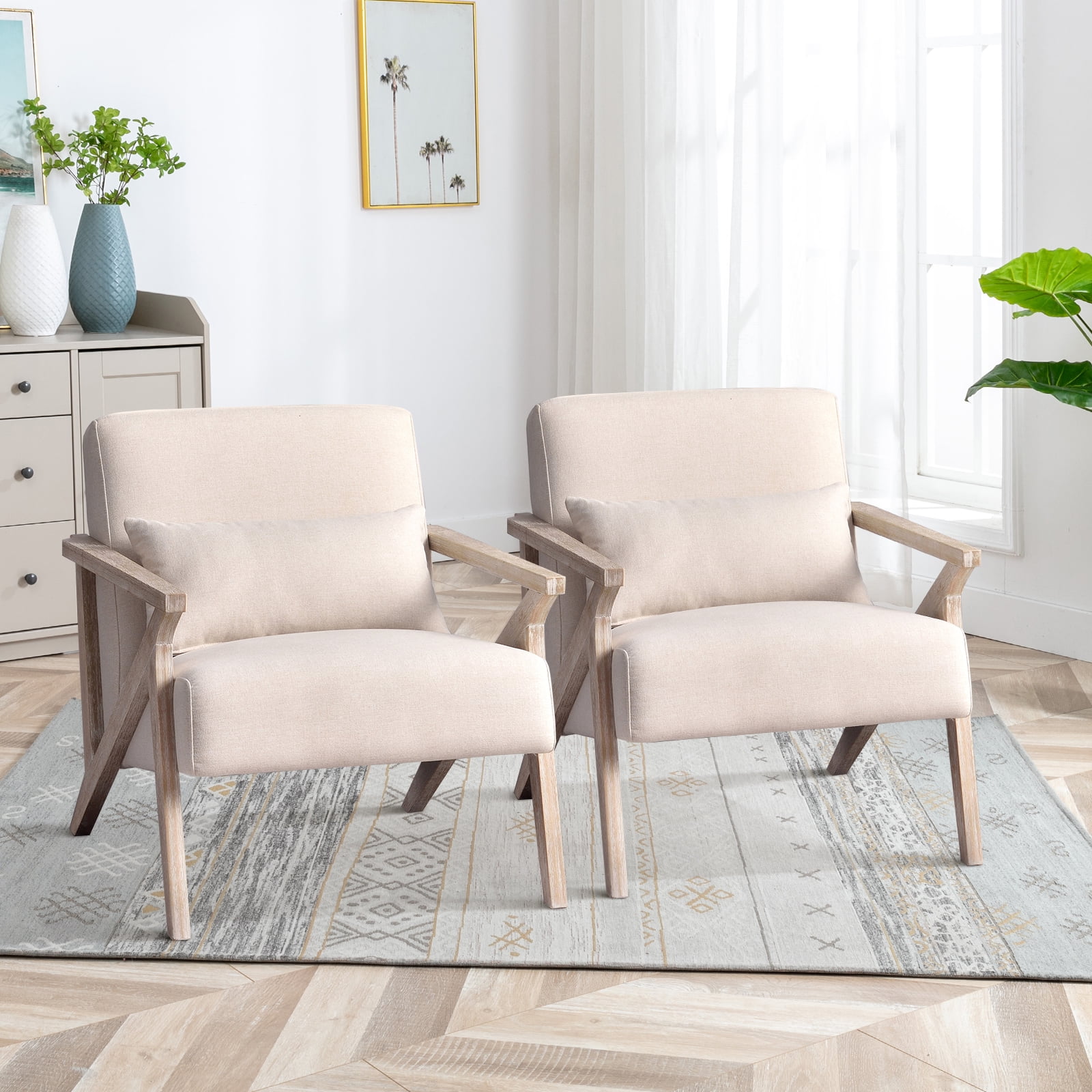 Ebello Mid Century Modern Accent Chair, Set of 2, with Fabric ...