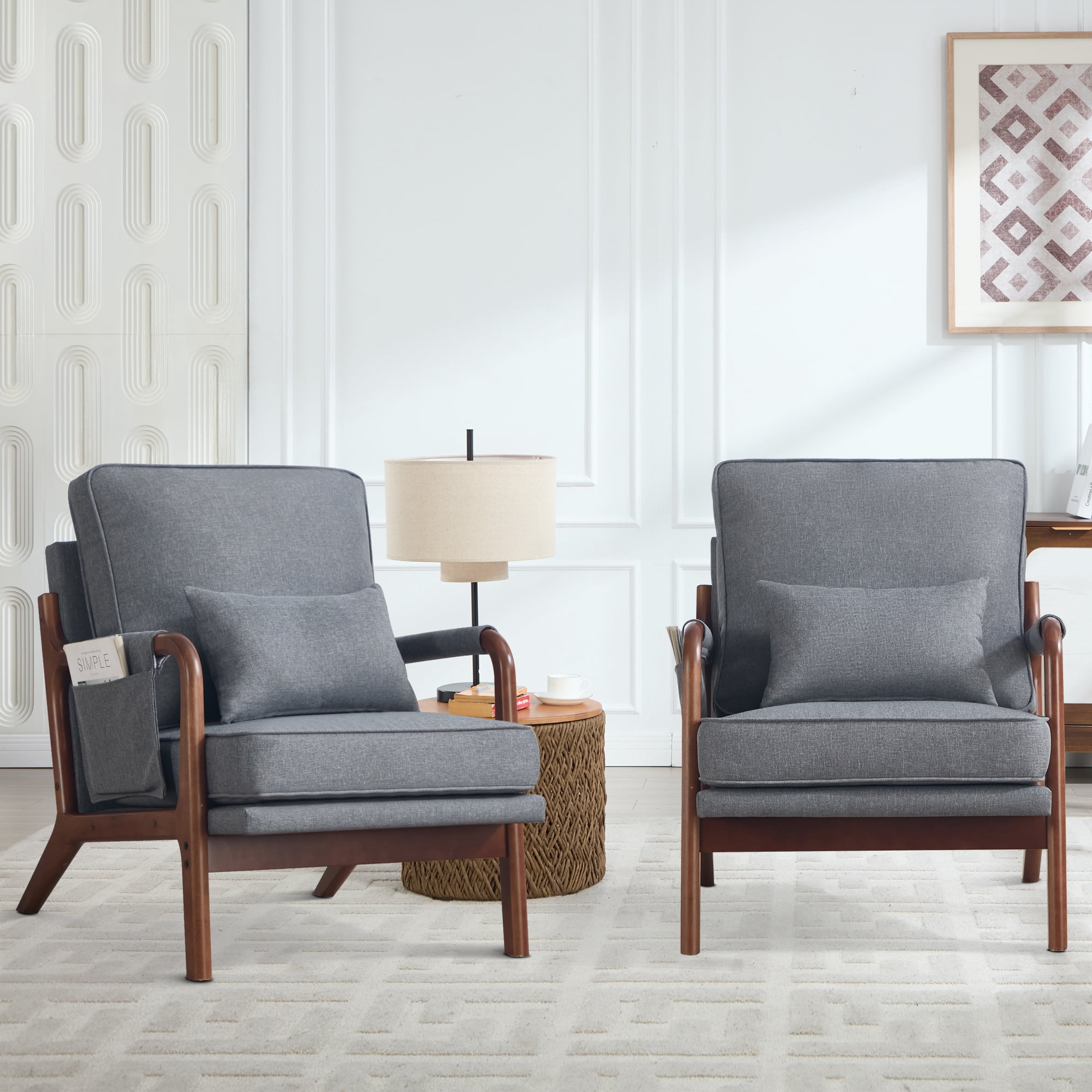 Ebello Mid-Century Modern Accent Chair, Upholstered Reading Armchair ...