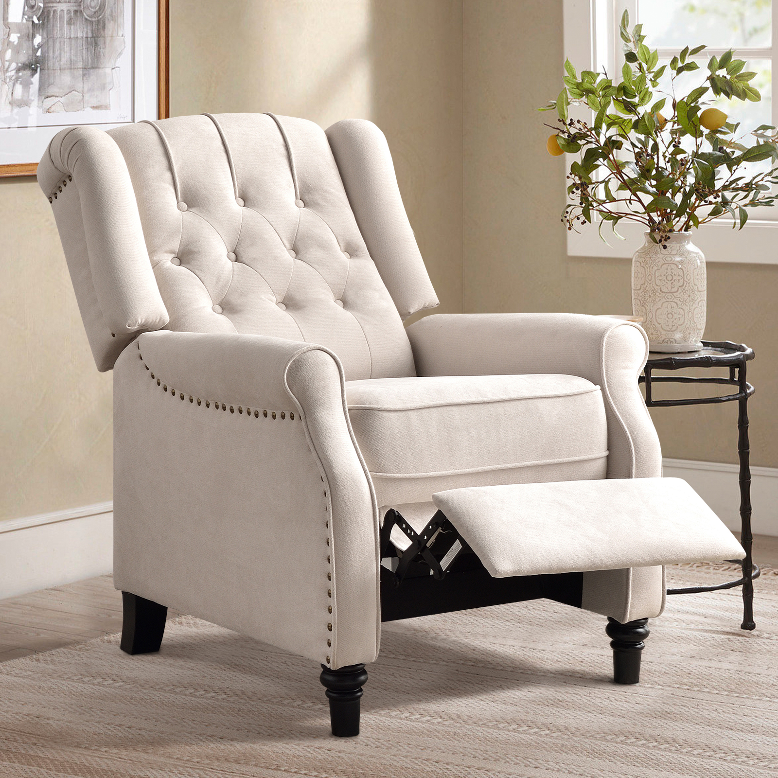 Noble House Zakyiah Traditional Fabric Wingback Recliner, Gray ...