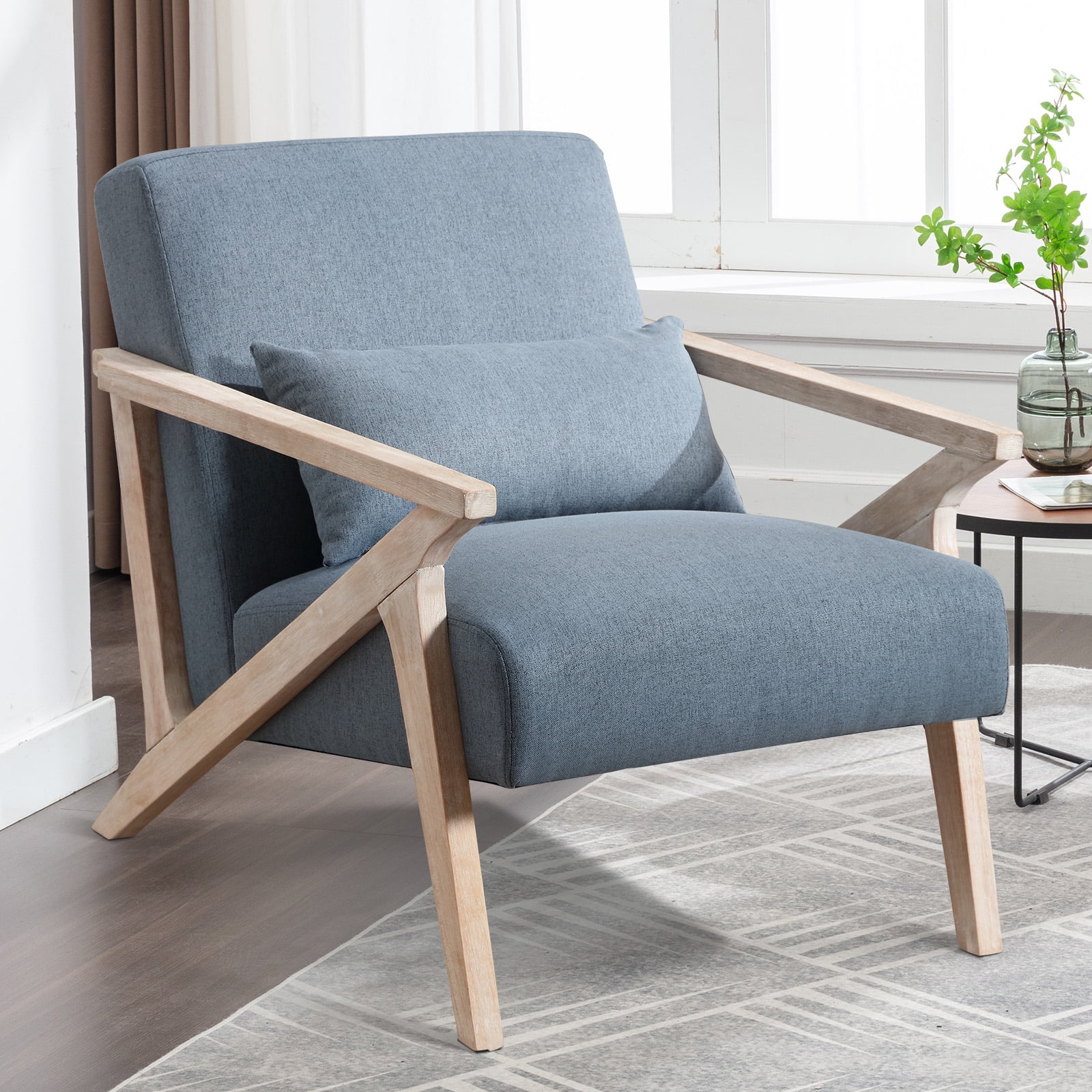 Ebello Rustic Mid-Century Modern Accent Chair,Fabric Upholstered ...