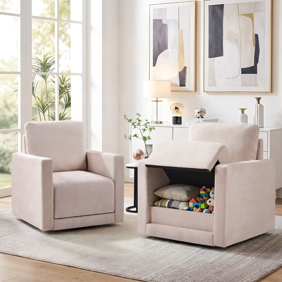 Ebello Swivel Accent Chair with Hidden Storage - Fully Assembled, Plush ...