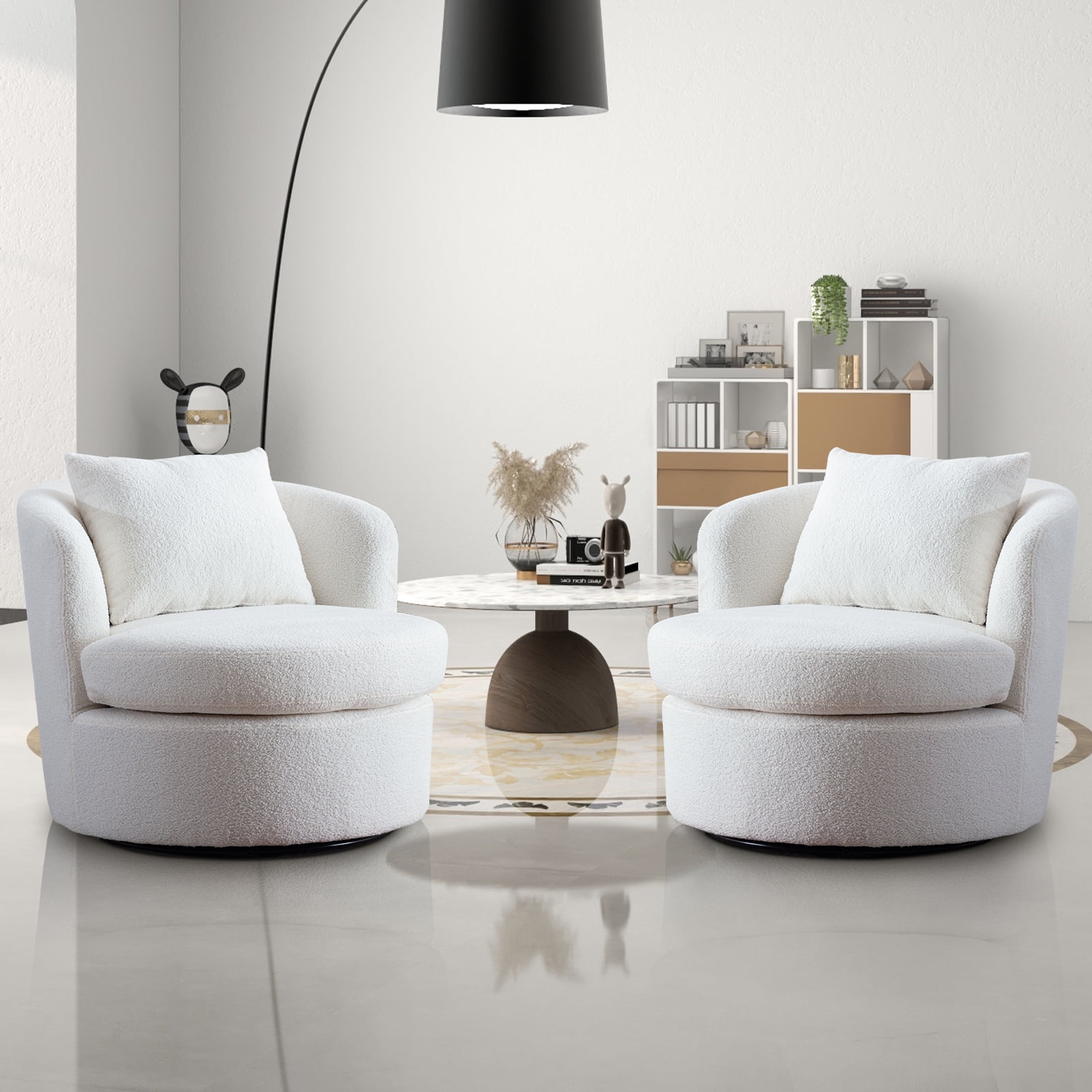 Prelife Living Room Barrel Armchairs, Swivel Accent Chair with Lamb ...