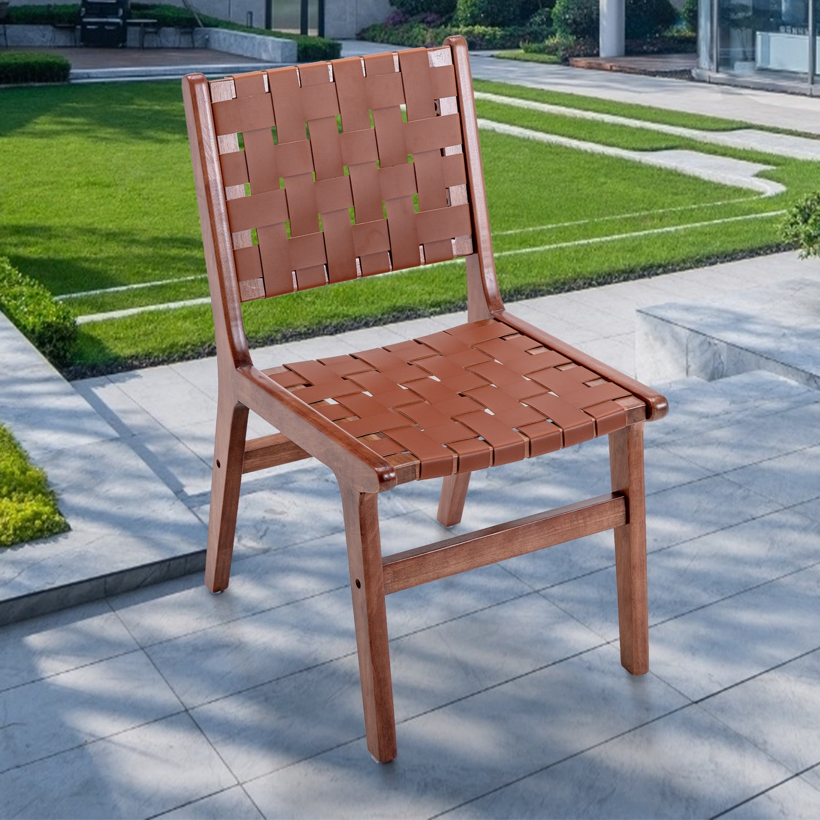 Ebello Woven Chair, Mid-Century Modern Armless Reading Chair, Wooden ...