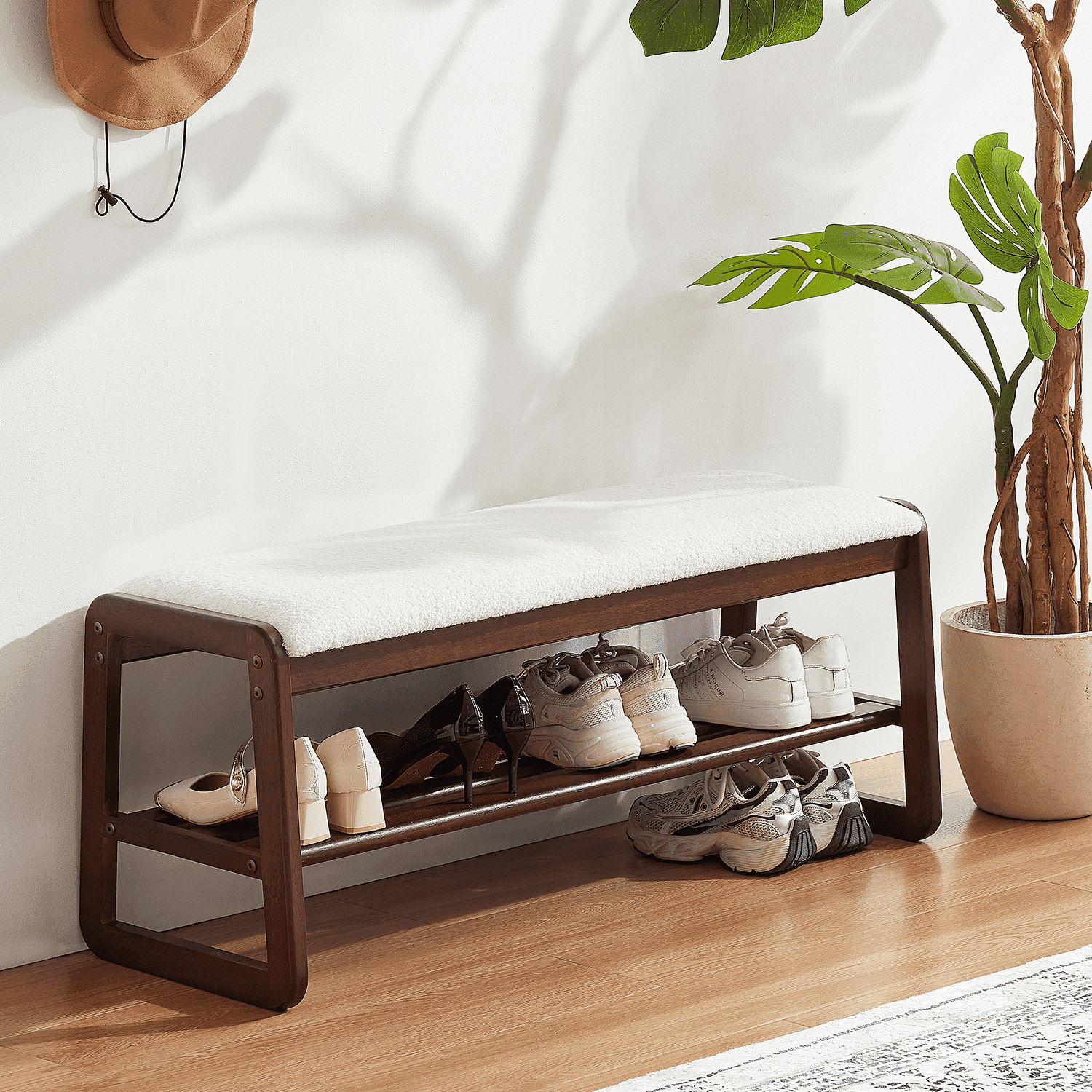 Ebenchico 39.4" Solid Wood Shoe Rack Bench with Storage, 2-Tier Shoe ...