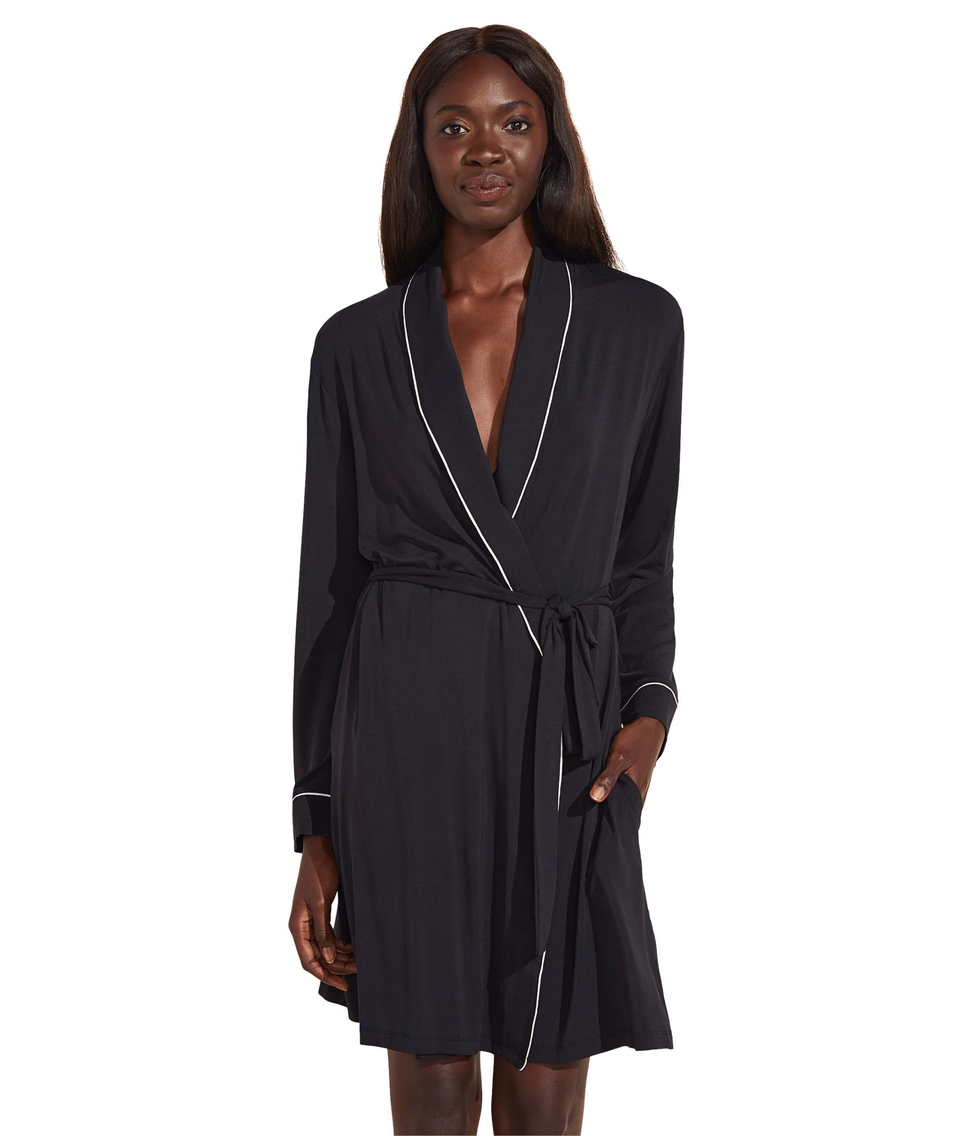 Eberjey Gisele - The Tuxedo Robe (Womens, Black/Sorbet Pink, SM ...