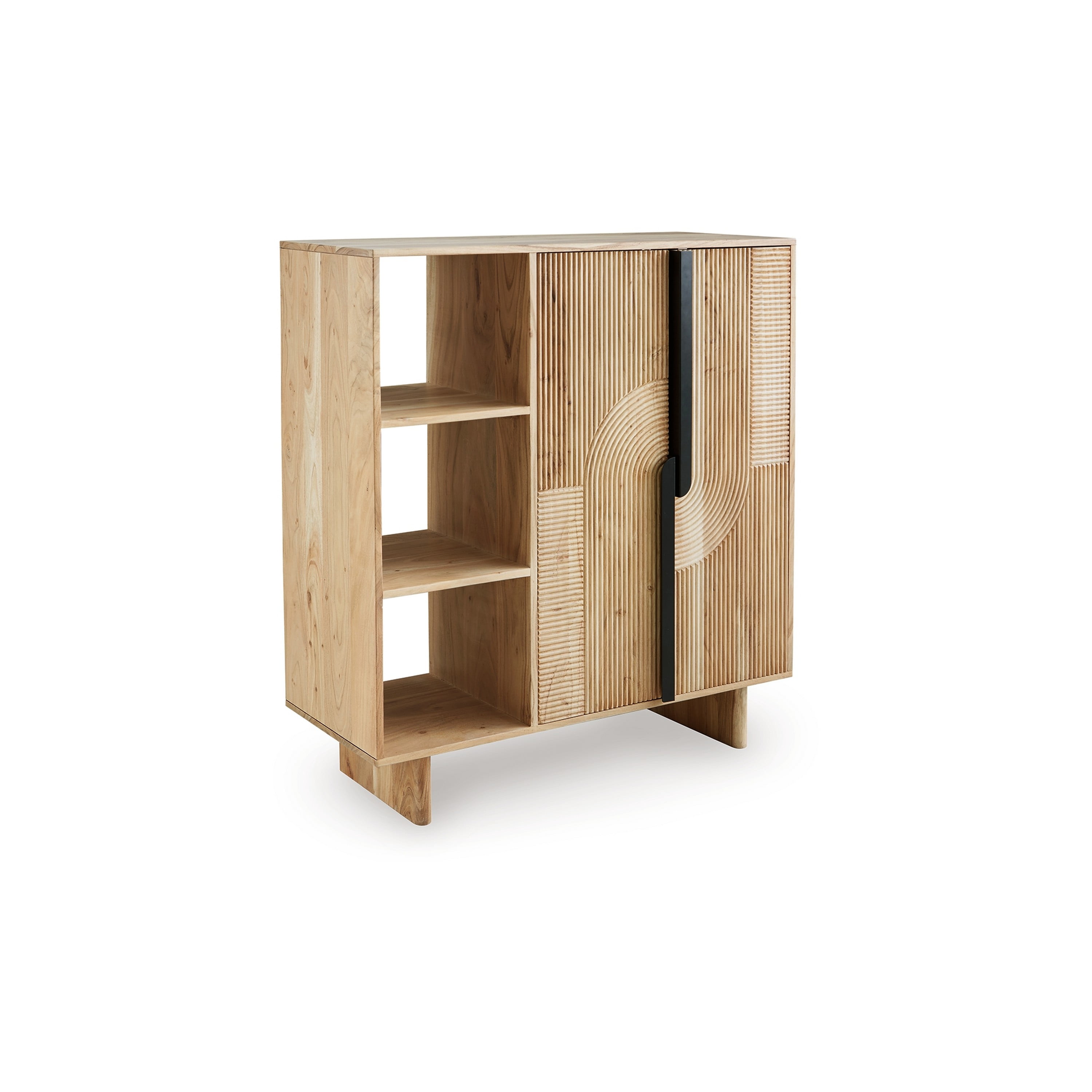 Ebie Buffet Console, Fluted Doors 5 Shelves, Natural Brown 40 Inch ...
