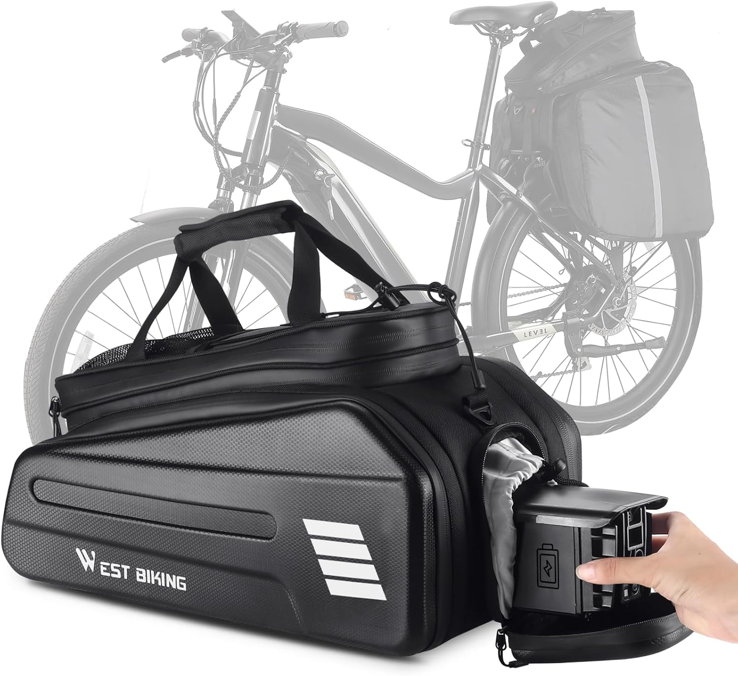 Ebike Battery Bag - Hard Shell E Bike Rack Bag, 30L Electric Bicycle ...