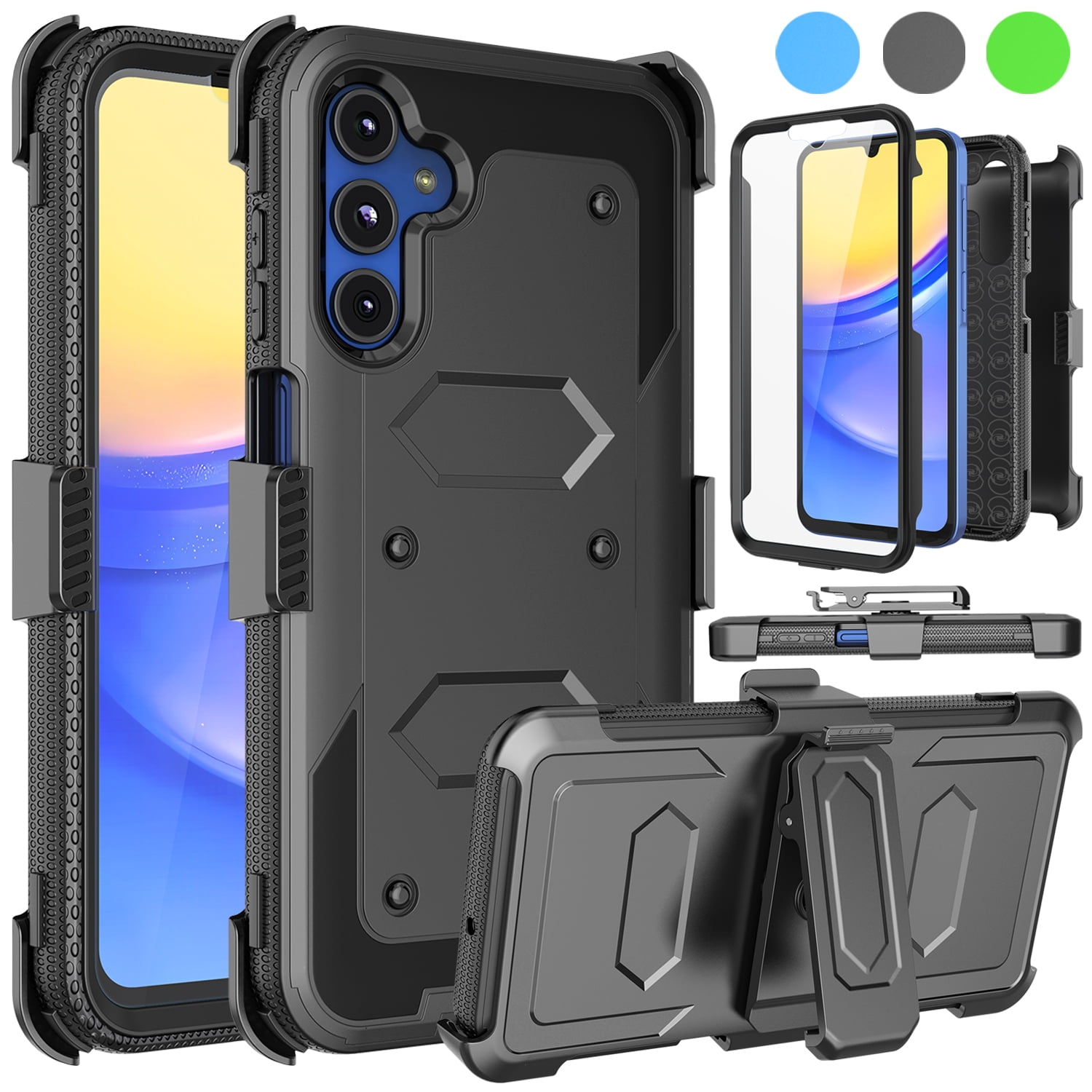 Ebizware Samsung Galaxy A15 5G Phone Case with [Built-in Screen Protector] and Swivel Holster ...