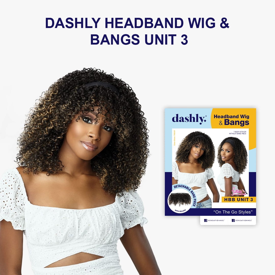 Ebo Dashly Synthetic Headband Wig With Bangs Hb Unit 3 Kinky Curly 18” ( 1 Jet Black ) - Walmart.com