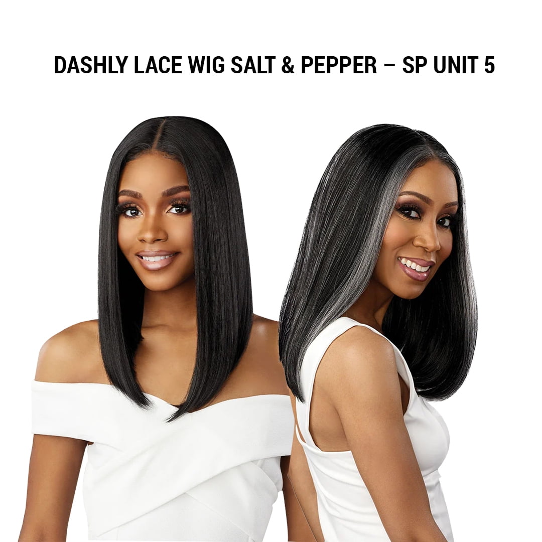 Ebo Dashly Synthetic Lace Front Wig Salt & Pepper SP Lace Unit 5 Long Blunt Straight 14 ...