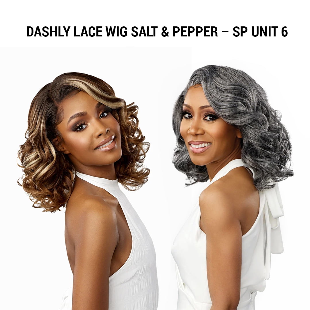 Ebo Dashly Synthetic Lace Front Wig Salt & Pepper SP Lace Unit 6 Curly 13” ( Balayage Latte ...